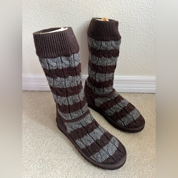 UGG | Shoes | New Ugg Tall Striped Cable Knit Boots | Poshmark